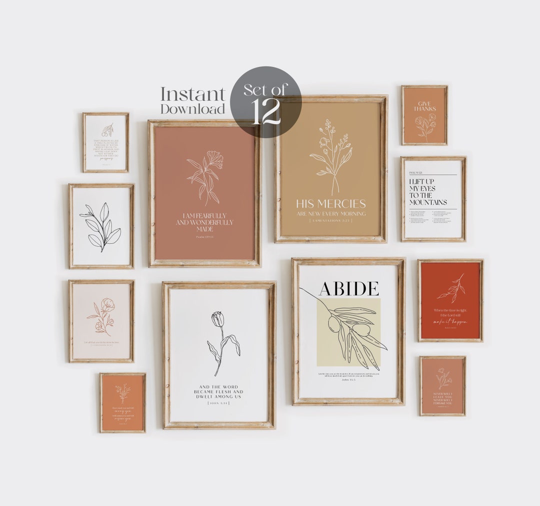 Set of 12 Bundle Boho Christian Wall Art Printable, Christian Wall Art ...