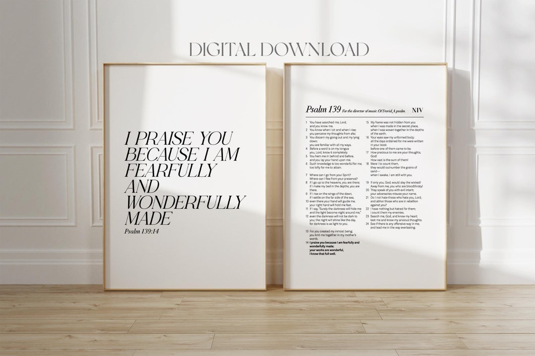 Psalm 139:14 Scripture Print, Fearfully Wonderfully Made, Christian ...