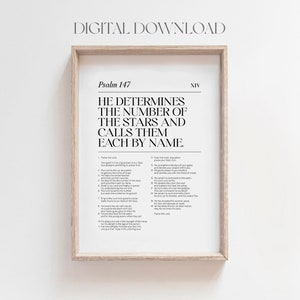 Psalms 147 He Determines the Number of the Stars Printable, Bible ...