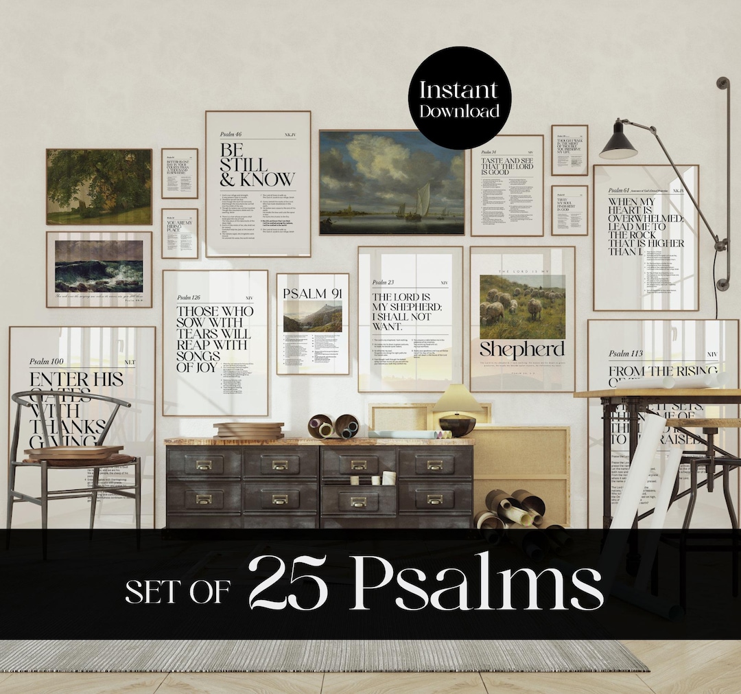 Bundle of 25 Psalms Collection Gallery Printable, Christian Home Wall ...