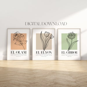 Hebrew Names of God Set of 3 Downloadable Poster, El Olam El Elyon El ...