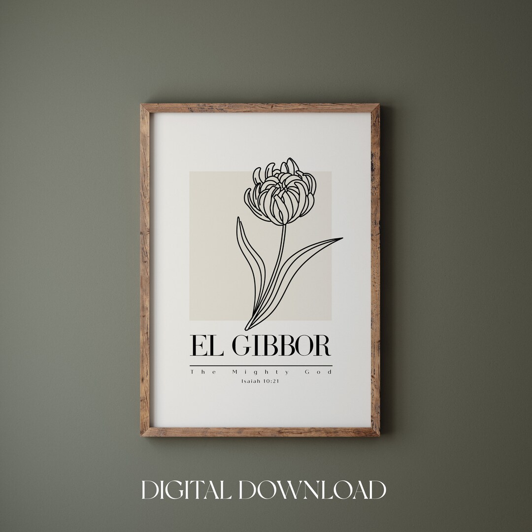 El Gibbor Floral Print, Hebrew Name of God, Christian Wall Art (digital ...