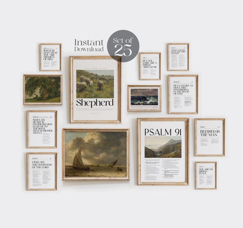 25 Psalms Bible Verse Printable Bundle | Christian Wall Art Gallery Set ...