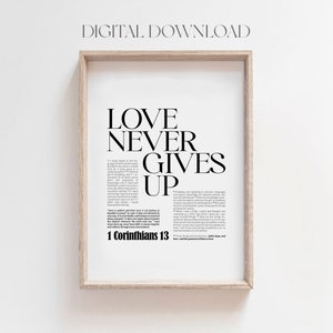 1 Corinthians 13 Love Never Gives up Printable, Bible Verse Love Wall ...