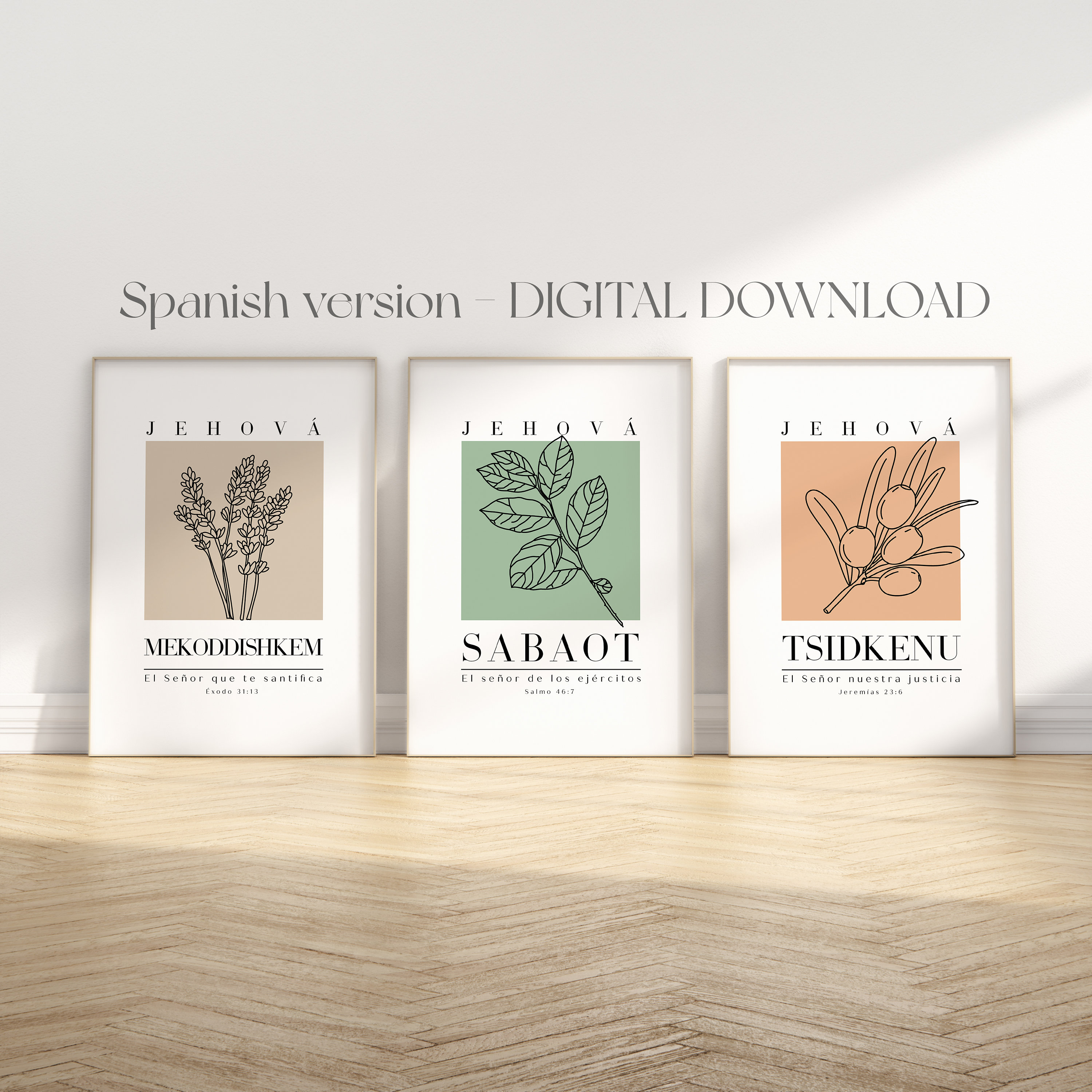 Spanish Names of God Print Set, Minimalist Floral Art (digital Download ...
