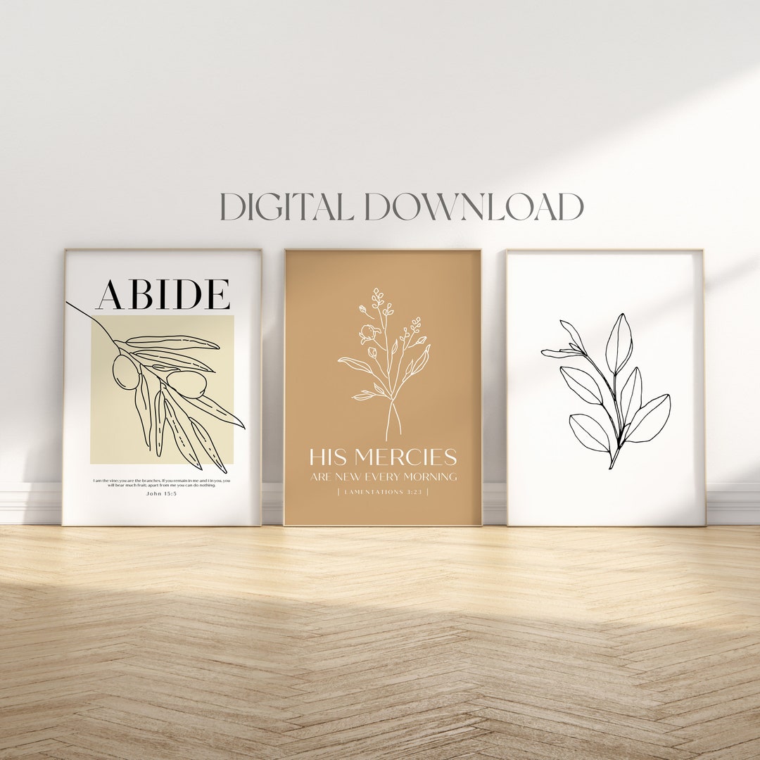 Botanical Christian Wall Art Set of 3 Printable, Wildflower Wall Art ...
