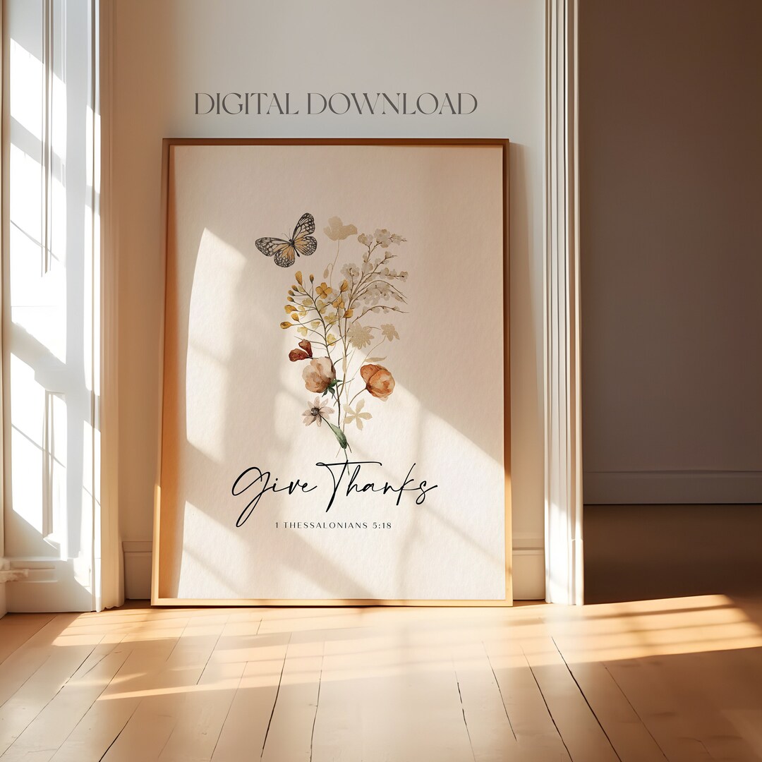 1 Thessalonians 5:18 Give Thanks Printable, Autumn Christian Wall Art ...