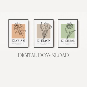 Hebrew Names of God Set of 3 Downloadable Poster, El Olam El Elyon El ...