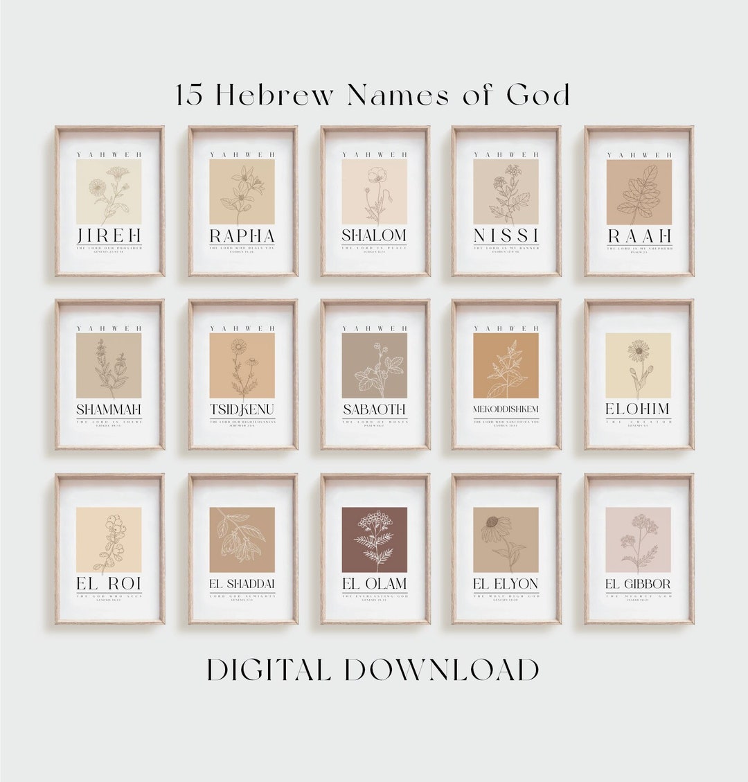 Hebrew Names of God Art Prints, Set of 15 (digital Download) - Etsy