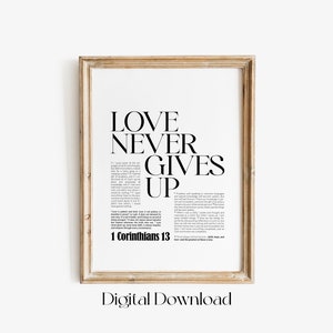 1 Corinthians 13 Love Never Gives up Printable, Bible Verse Love Wall ...