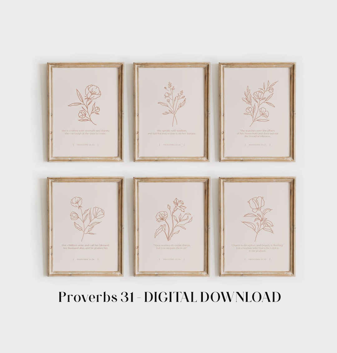 Proverbs 31 Digital Wall Print, Set of 6 Proverbs for Women, Bible ...