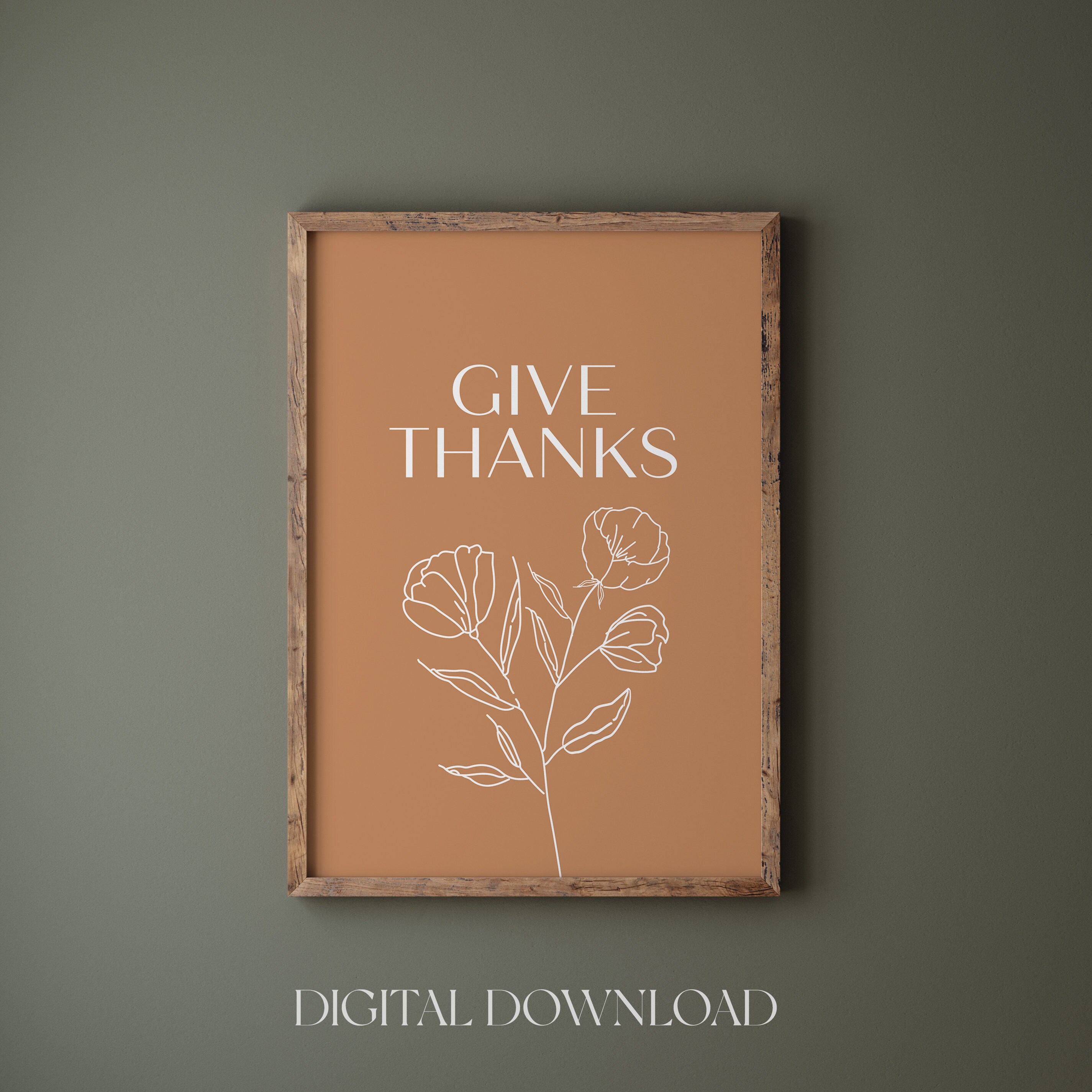 Give Thanks Floral Line Art Print: Thanksgiving Wall Decor (digital ...