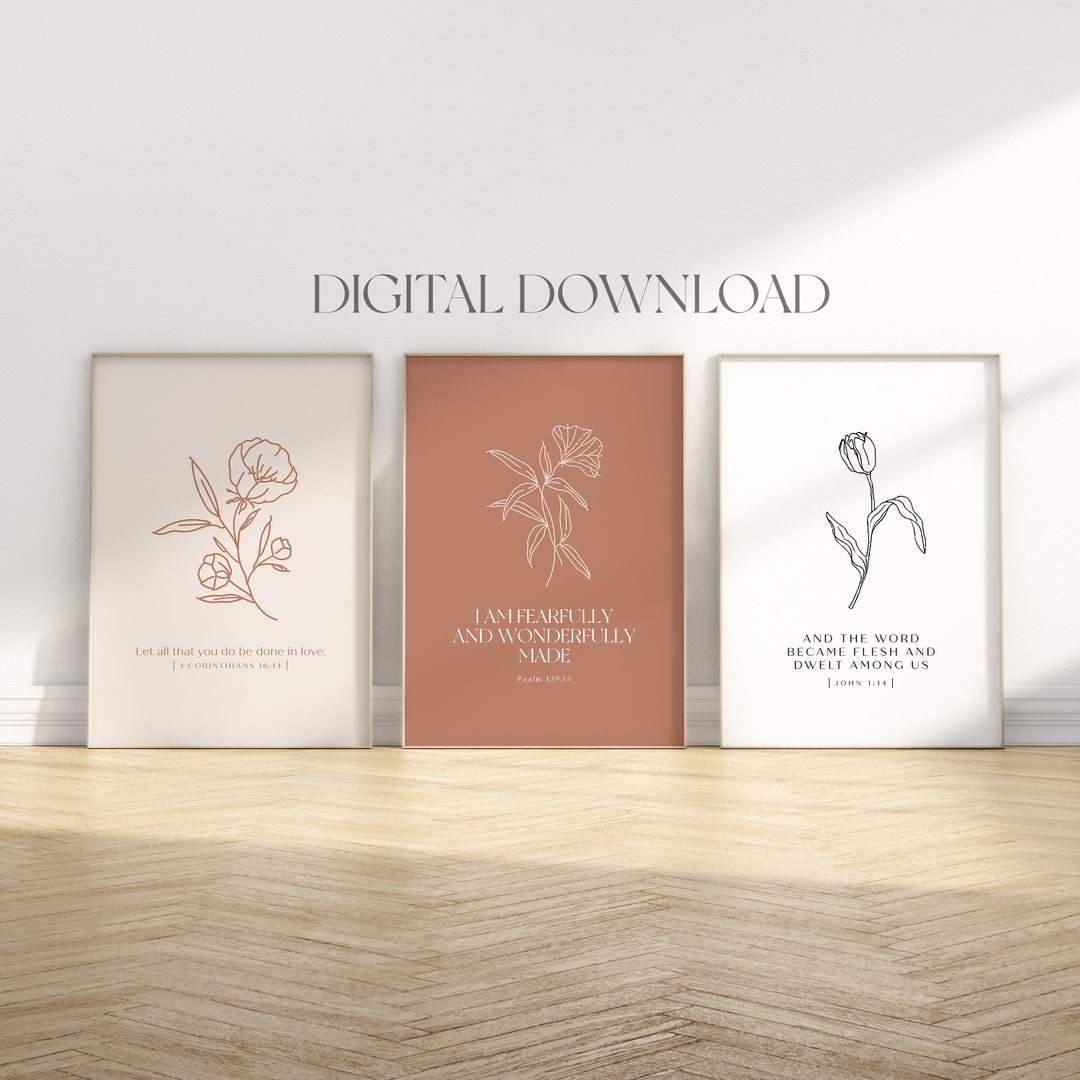 Boho Botanical Christian Wall Art Set of 3 Printable, Boho Bible Verse ...