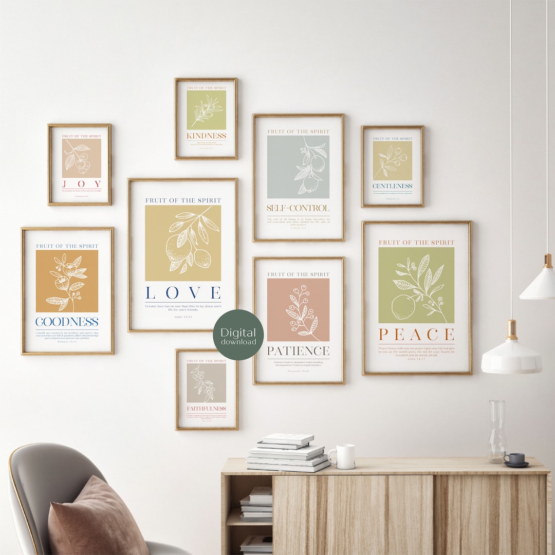 Set of 9 Fruit of the Spirit Digital Print, Galatians 5:22, Christian ...