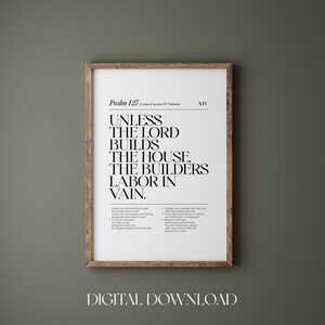 Psalm 127 Unless the Lord Builds the House Printable, Bible Chapter ...