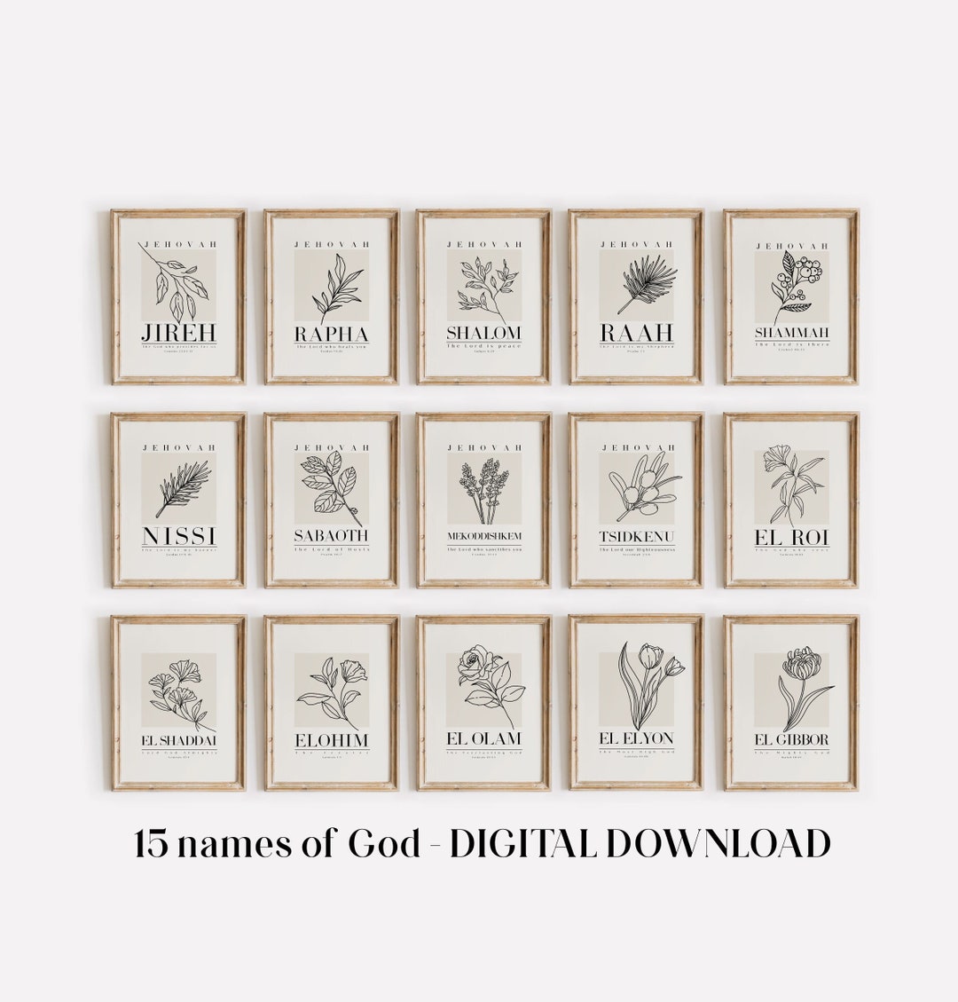 Hebrew Names of God Printable Art Set of 15 – Christian Bible Verse ...