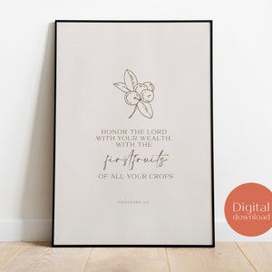 Proverbs 3:9 Christian Wall Art Print, Minimalist Bible Verse (digital ...