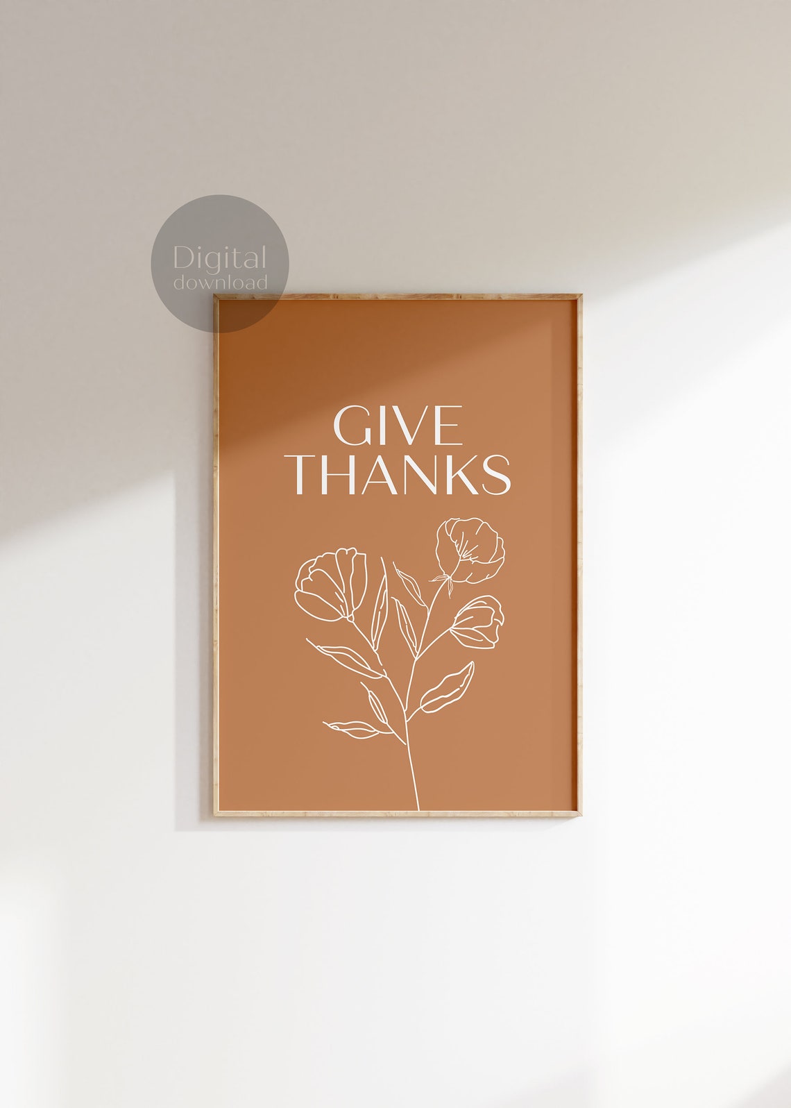Give Thanks Floral Line Art Print: Thanksgiving Wall Decor (digital ...