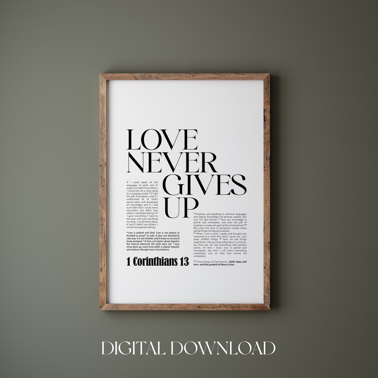 1 Corinthians 13 Love Never Gives up Printable, Bible Verse Love Wall ...