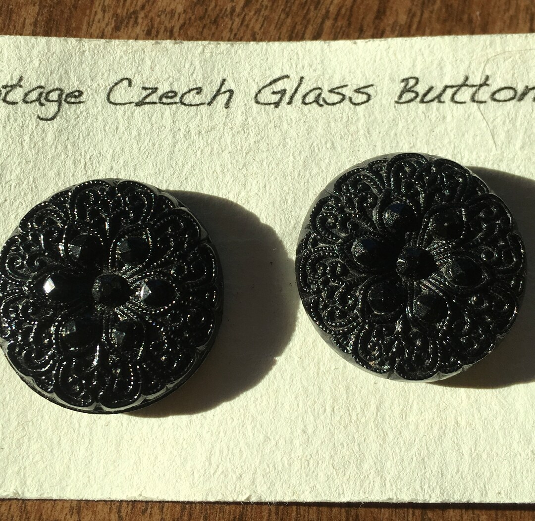 4 Faux Thread & Cut Steel Hematite Finish Floral Vintage Black Czech ...