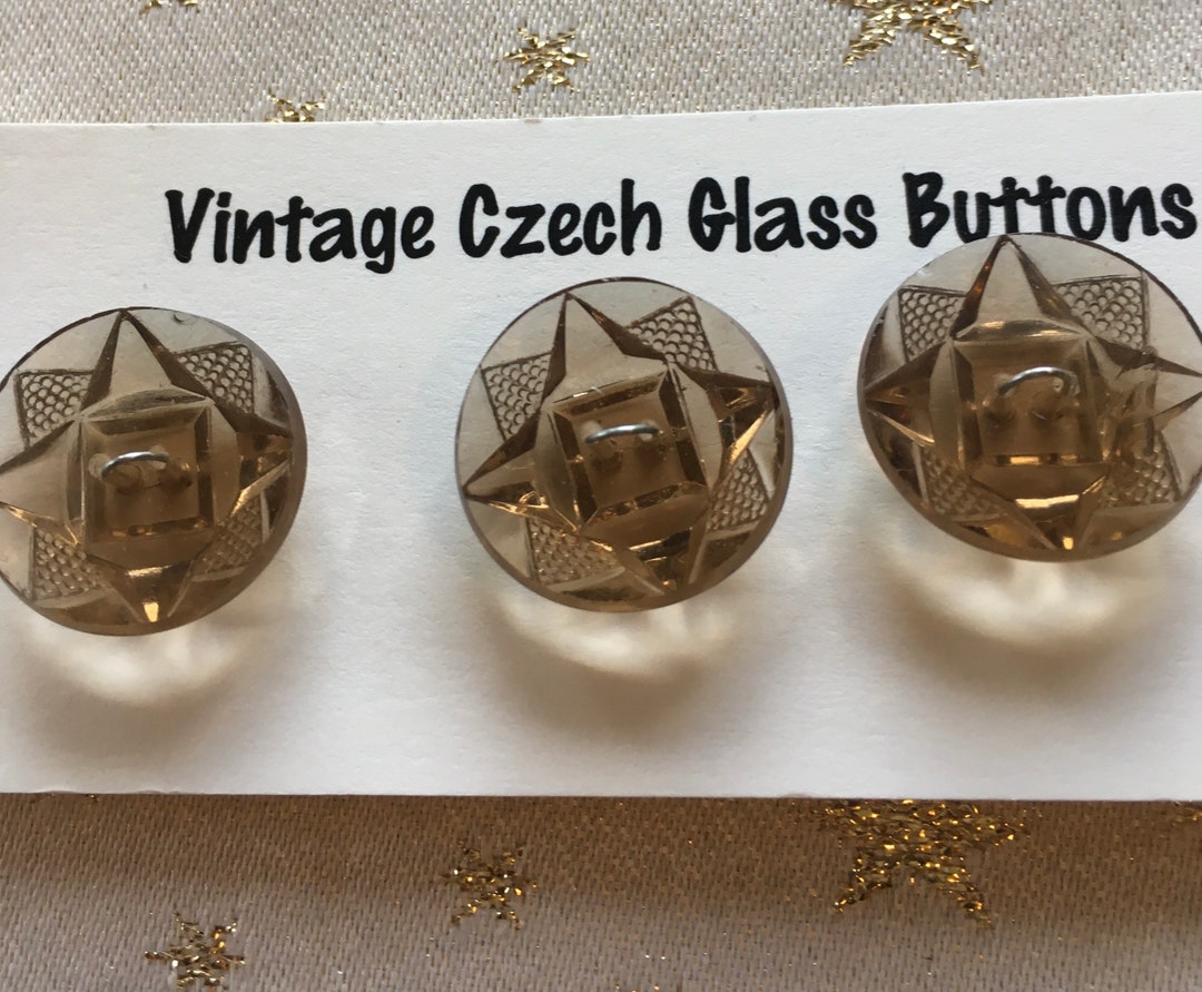 Clear Tinted Vintage Glass Buttons Circa 1930's 1.7 Cm 5/8" Star Design ...