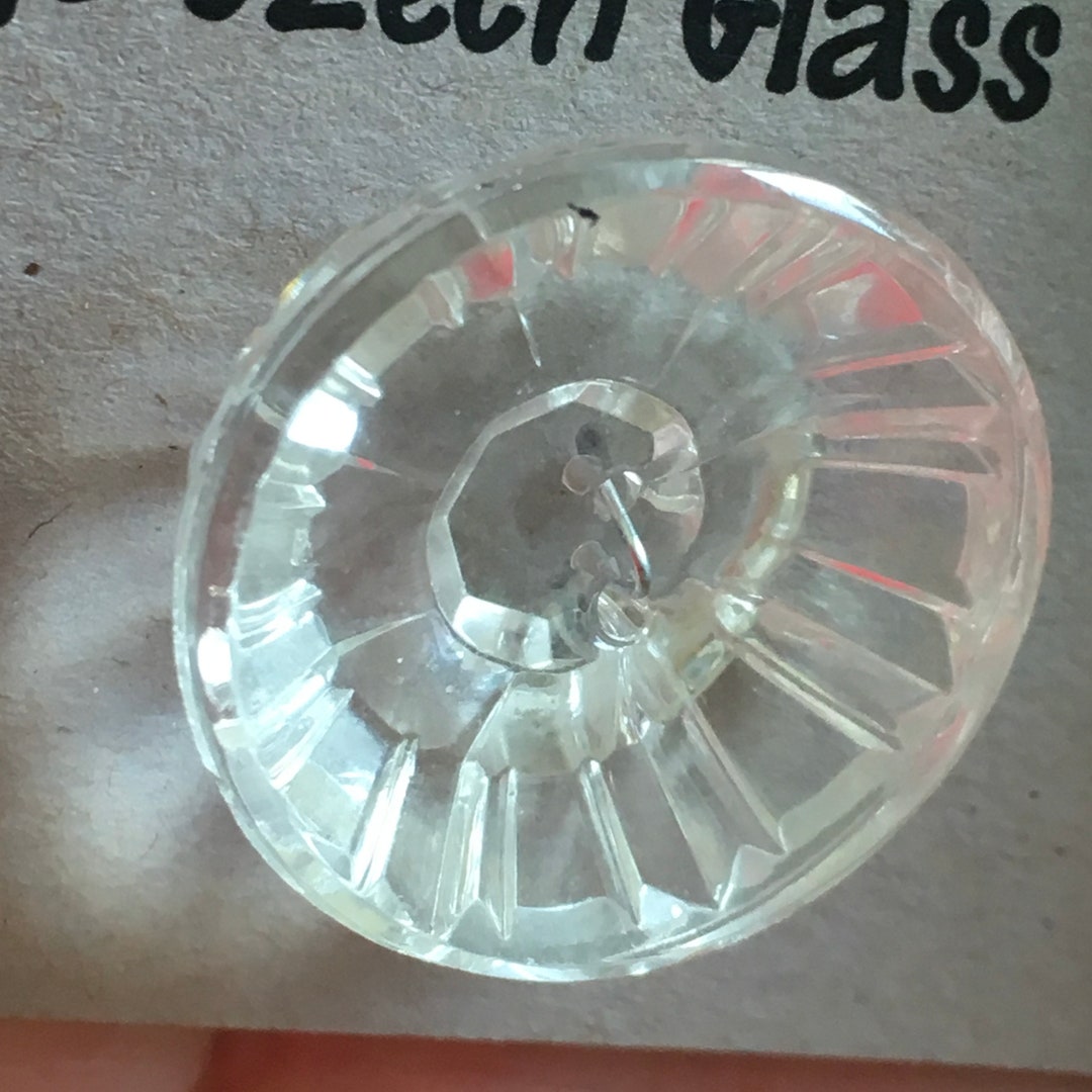 Tall Clear Vintage Czech Glass Button W/ Light Reflecting Lines Behind ...