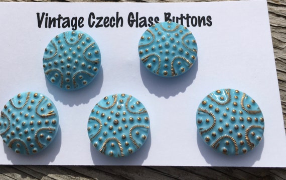 Art Deco Gold & Light Blue Bumpy Vintage Czech Glass Buttons | Etsy
