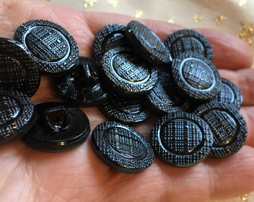 Lot of 14 Hematite Colored Black Vintage Czech Glass Buttons With ...