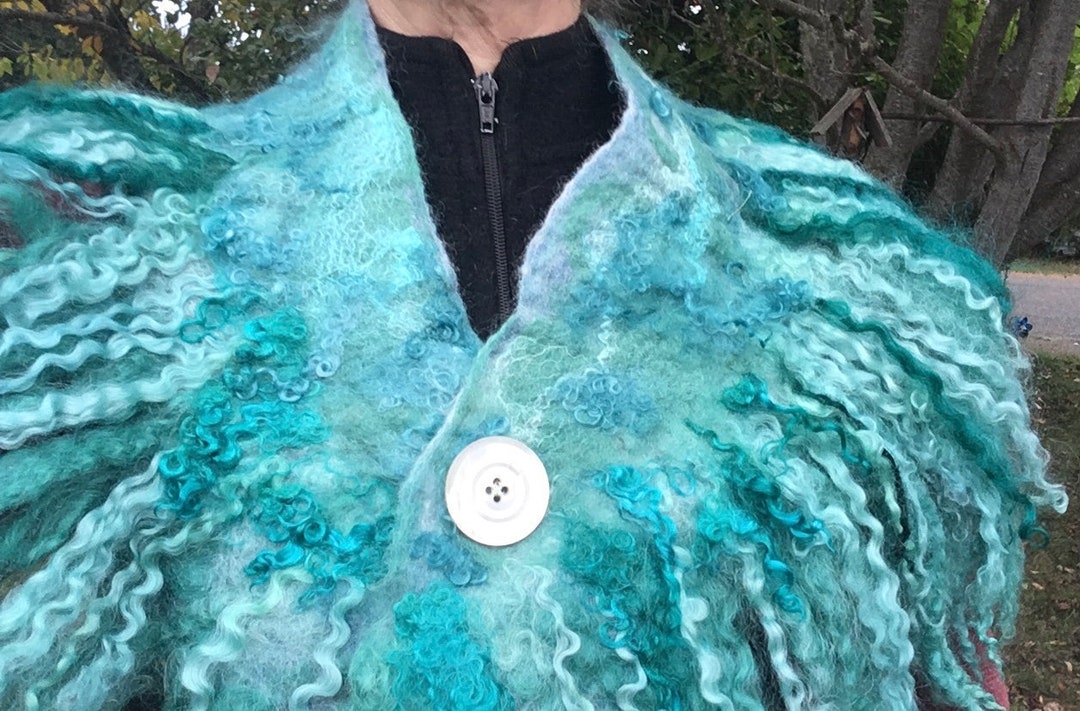 Long Wool Locks Capelet, Hand Felted, Shades of Greens Wearable Art ...