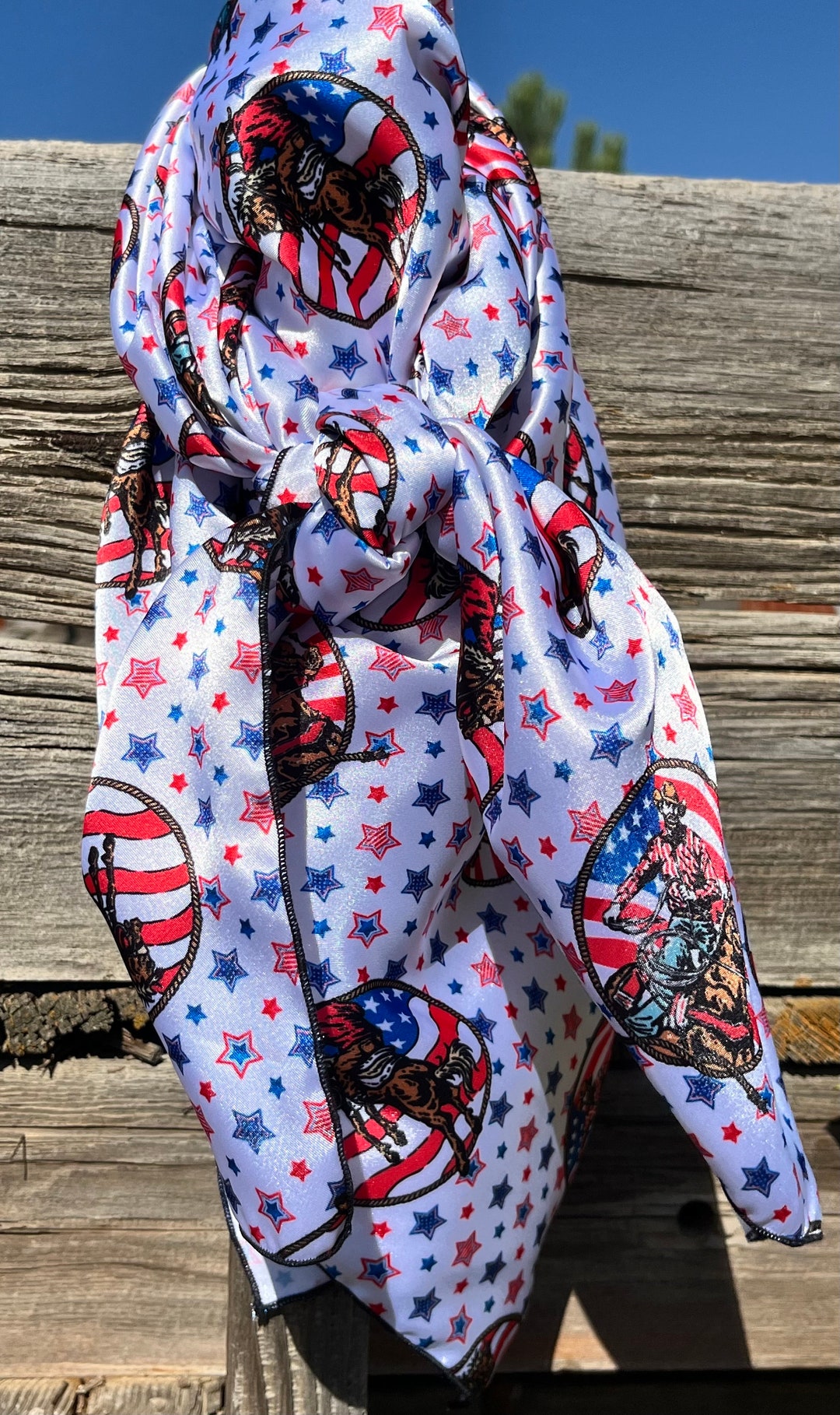 USA Rodeo Patriotic Print Wild Rag Red White Blue Cowboy Cowgirl - Etsy