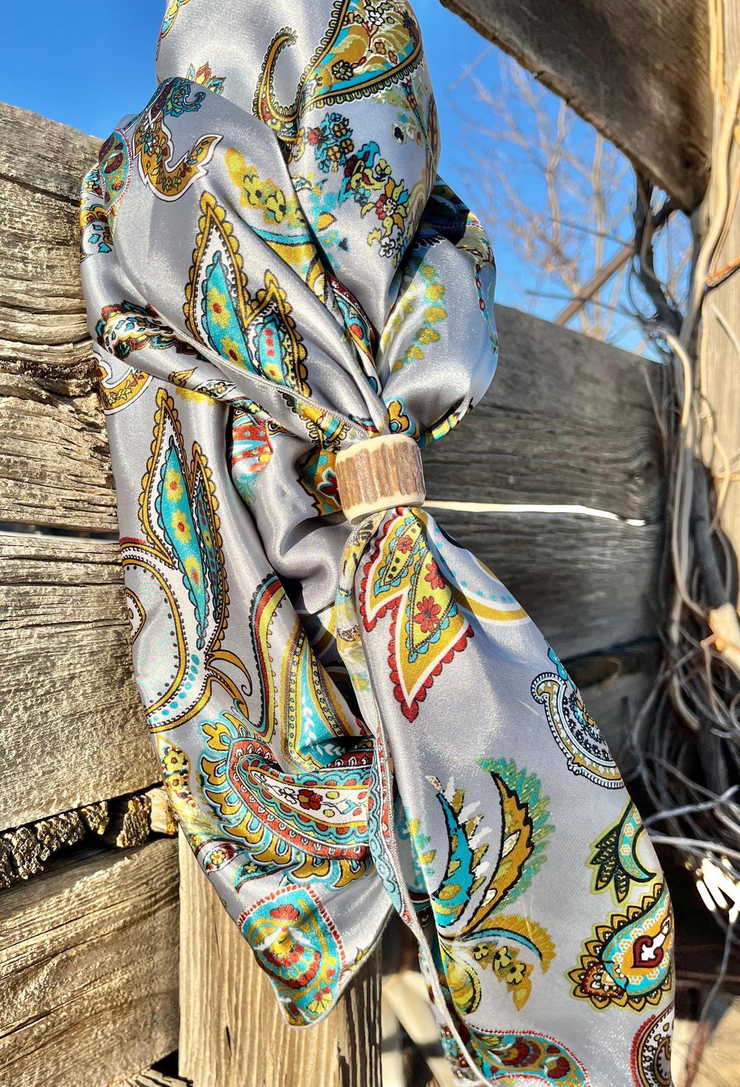 Large Paisley Print Wild Rag Silver Grey Western Scarf for Man Cowgirl ...