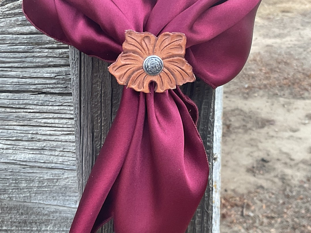 Leather Flower Wild Rag Scarf Slide Antique Silver Center - Etsy