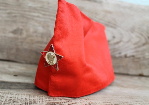 Vintage Soviet Pioneer Field Cap, Red Scouts Peaked C… - Gem