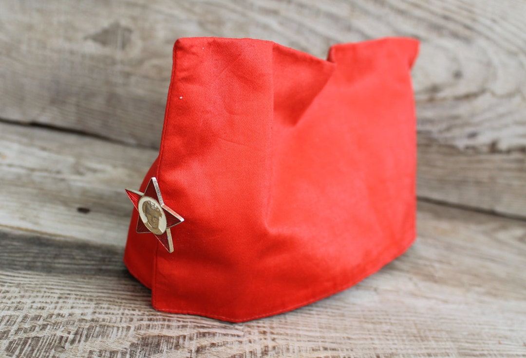 Vintage Soviet Pioneer Field Cap, Red Scouts Peaked Cap, New Condition ...
