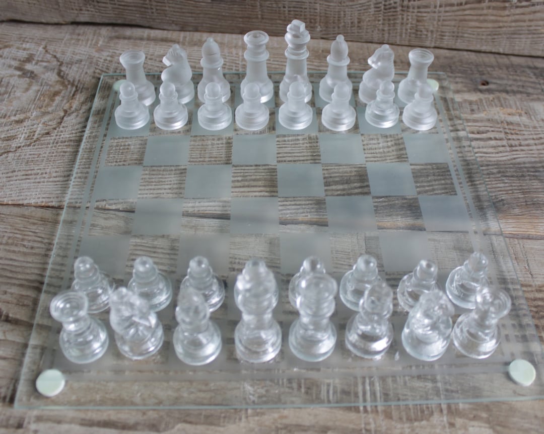 Glass Chess Set / Vintage Glass Chess Set With Glass Board / Glass Made ...