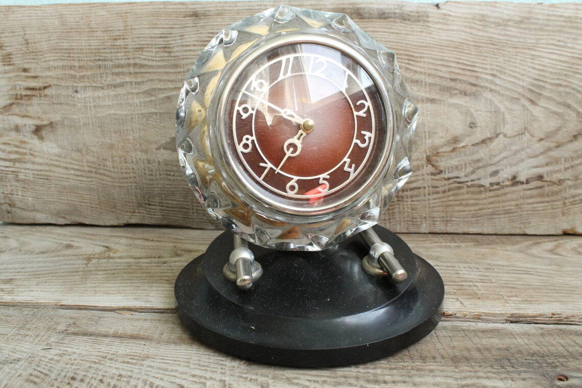 Vintage Russian Table Clock Majak glass mantel | Etsy
