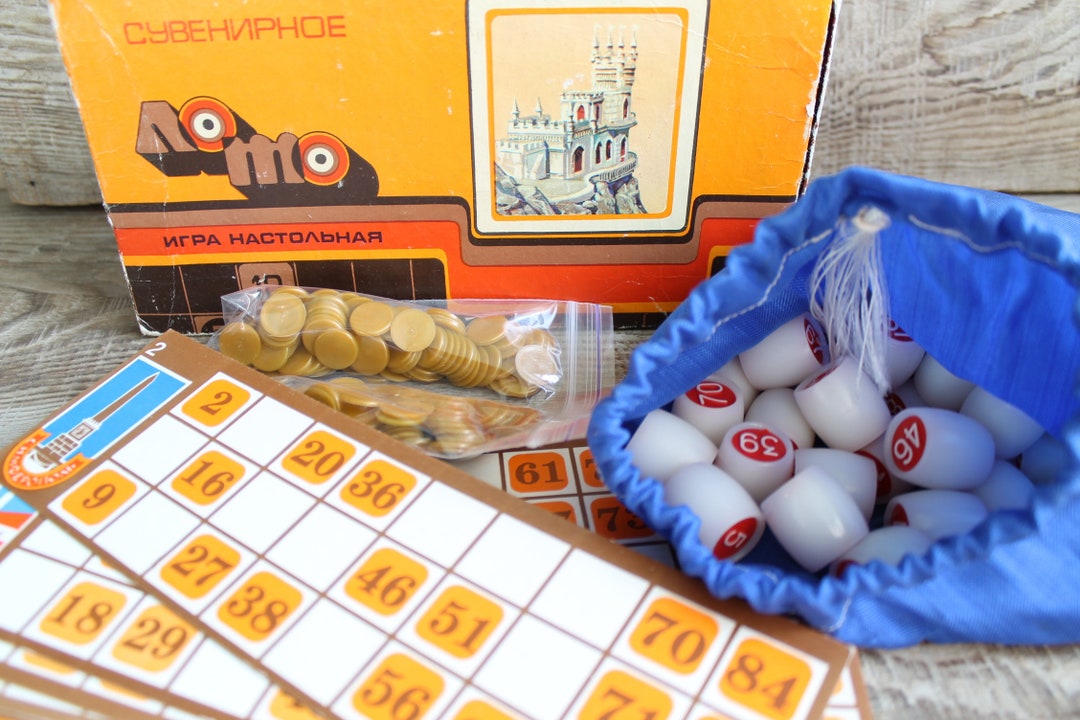 Vintage Lotto Game, Retro Bingo Game With Plastic Barrels, Full Set of ...