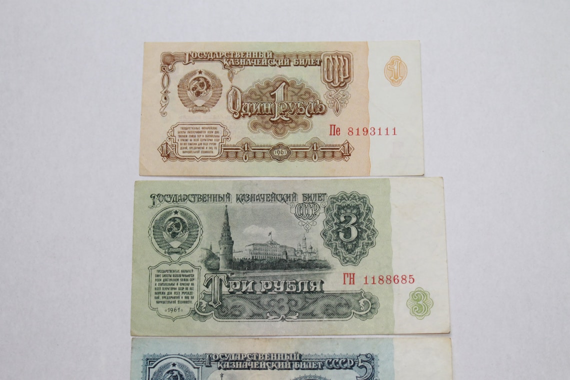 Vintage Soviet Banknotes / Paper Money Set of 5 ...1961 Year... (1, 3 ...