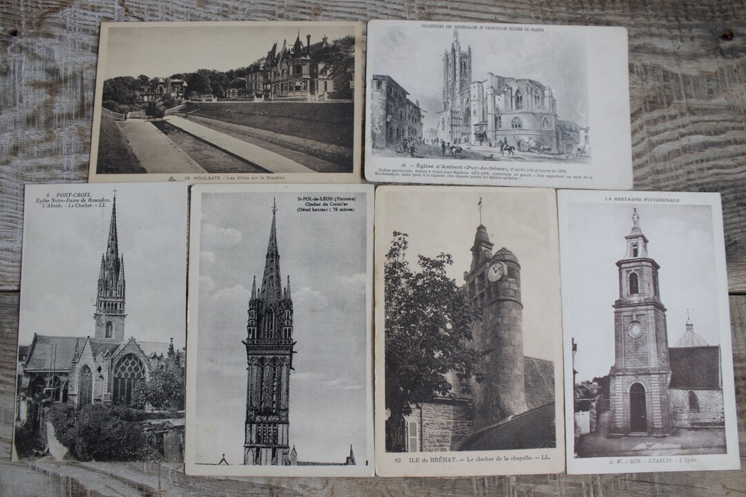 Vintage French Postcards Set, 6 Ancient Postcards With Landscapes and ...