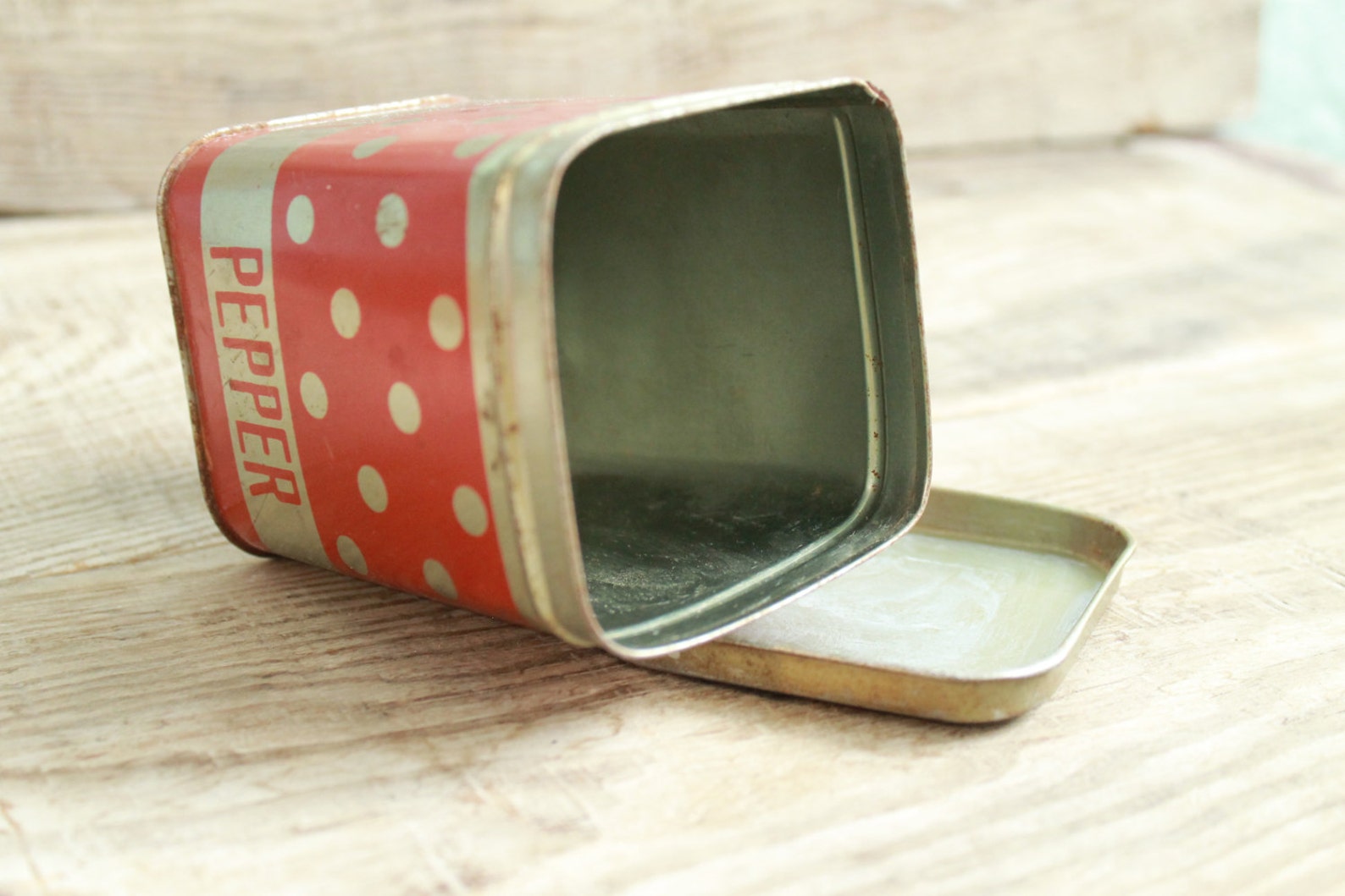Red Polka Dot Tin Box / Pepper Box / Vintage Metal Container / Dot Tin ...