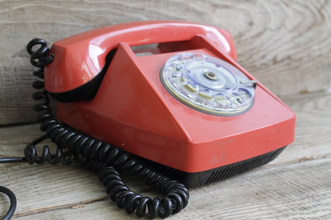 Vintage Red Rotary Phone / Tesla Stropkov/ Circle Dial Rotary Telephone ...