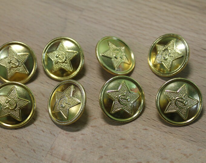 Set of 8 Vintage Soviet Army Buttons 1975 Year ... Steampunk Supplies ...