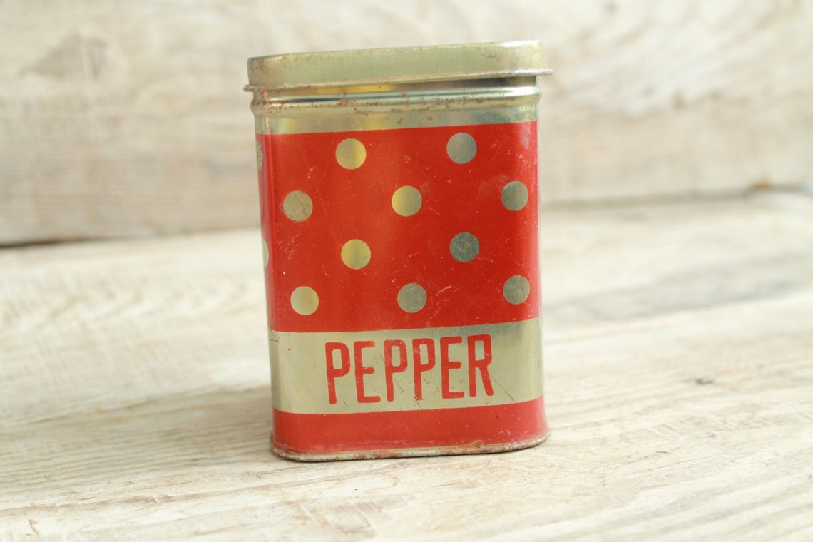 Red Polka Dot Tin Box / Pepper Box / Vintage Metal Container / Dot Tin ...