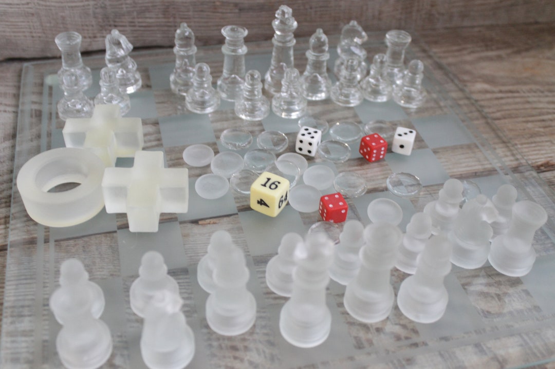 Glass Chess Set 4 in 1 / Vintage Glass Chess, Checkers, Backgammon and ...