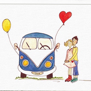 Bullikarte "Love Bus" VW Bulli Liebe Hippie Bus VW Combi favor card for ...