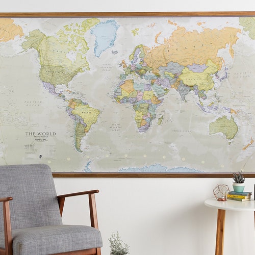 Giant World Map Mural Classic Home Decor Living Room - Etsy