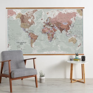 Huge Executive World Map Poster Wooden Hanging 48 X 77.5 - Etsy