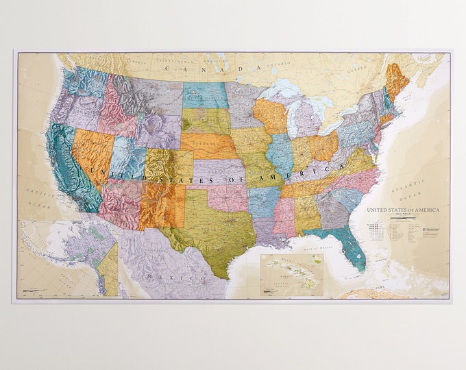 United States Wall Map USA Poster With US Flags Rolled Paper or ...