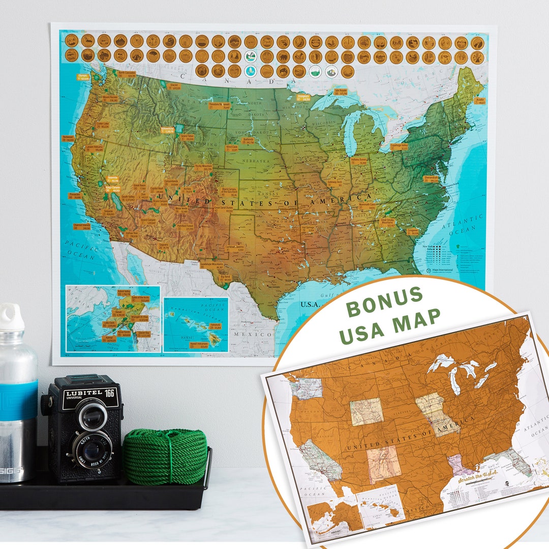 Scratch off USA National Parks Poster + USA Scratch off Map - Ideal ...