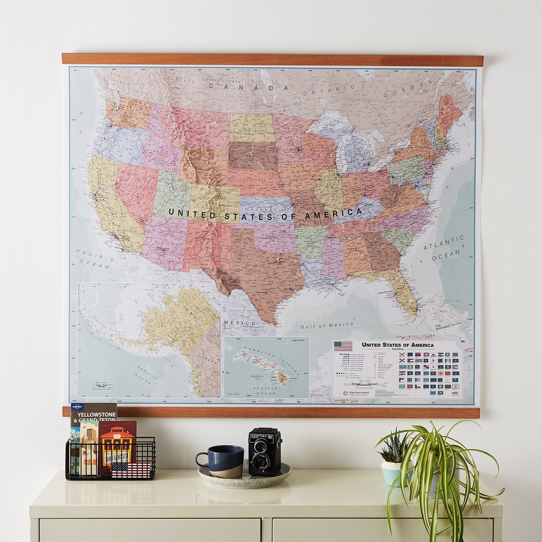 Executive Map of the USA - Wall Hanging, Home Decor, Antique Map, Push ...